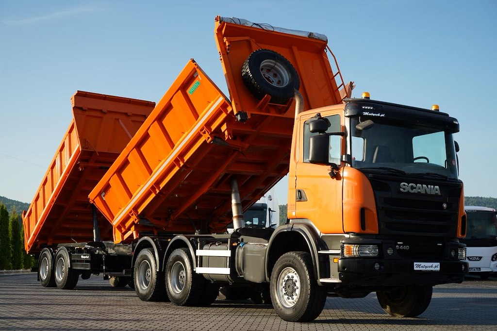 Scania G 440 / 6x6 / ZESTAW / WYWROTKA TRZY-STRONNA / 2X HYDROBURTA /PR kiper + prikolica kiper