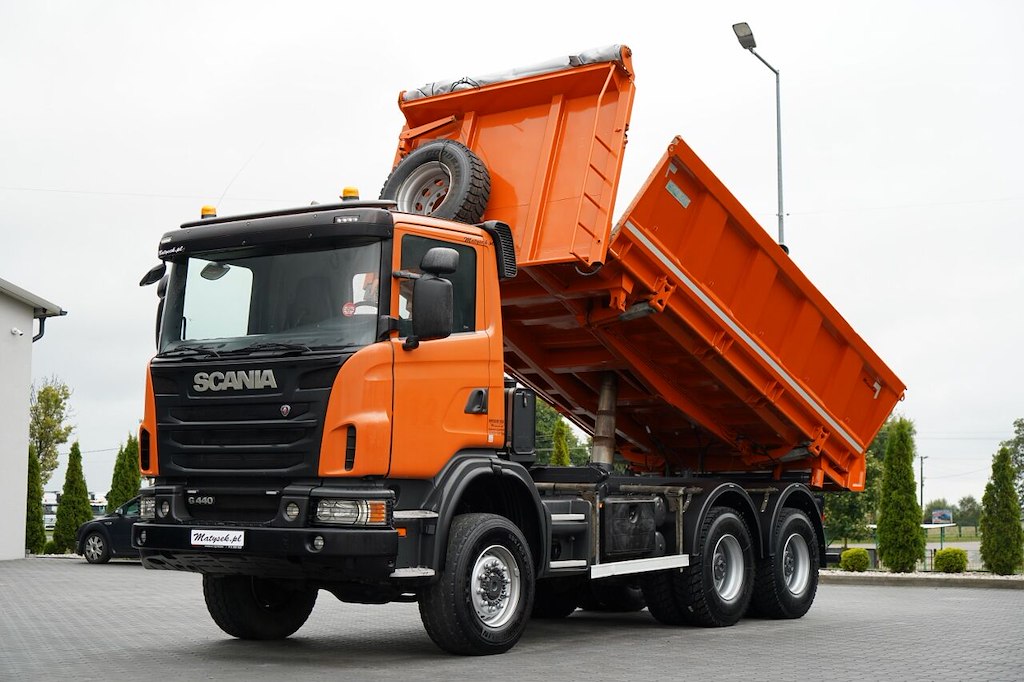 Scania G 440 / 6x6 / WYWROTKA TRZY-STRONNA / 2X HYDROBURTA / BOARDMATIC kiper