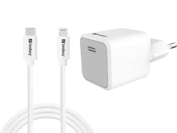 Sandberg Punjač 441-57 sa Lightning kablom, USB-C, 1 m, 20W, Beli