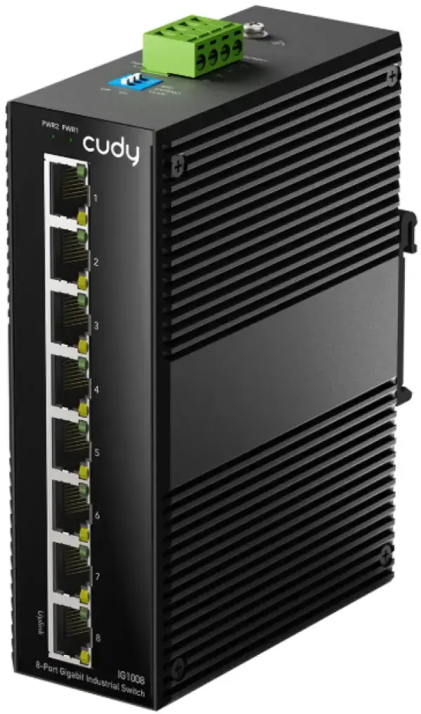 Cudy 8-portni industrijski Gigabit switch IG1008, 8× GbE portova, zaštićeni, sa dvostrukim napajanjem i IP40 zaštitom