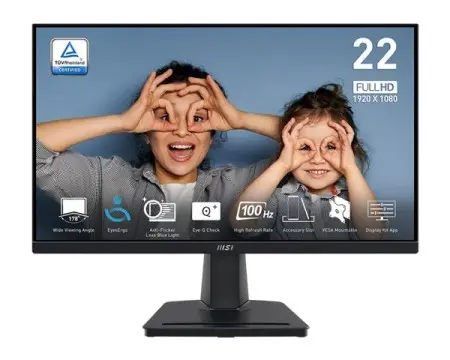 Msi Monitor PRO MP225, 22", Flat FHD IPS, 100 Hz, 1 ms, HDMI, VGA, Tamnosivi