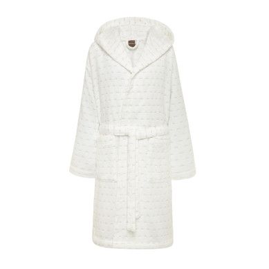 BADE MANTIL PAMUČNI BELI NA SITNE CRTICE SA KAPULJAČOM