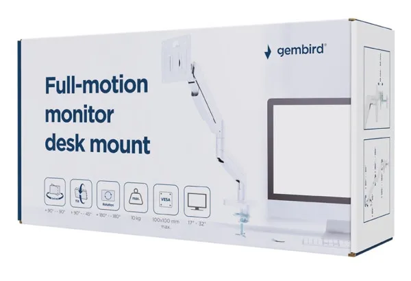 GEMBIRD MA-DA1-04-W Gembird podesivi drzac za monitor, tilt, 17-32 max.10kg White