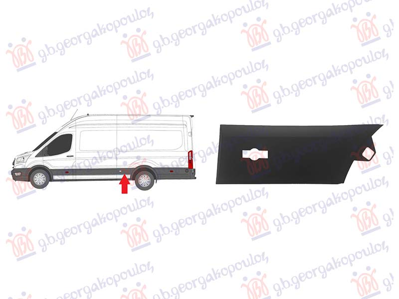 LAJSNA ZADNJEG BLATOBRANA CRNA (SA KACENJEM) (OTVOR ZA GABARITNO SVETLO) (JEDAN TOCAK) (DUGO VOZILO) Leva str. FORD TRANSIT (2019-) (OEM: 2309261)