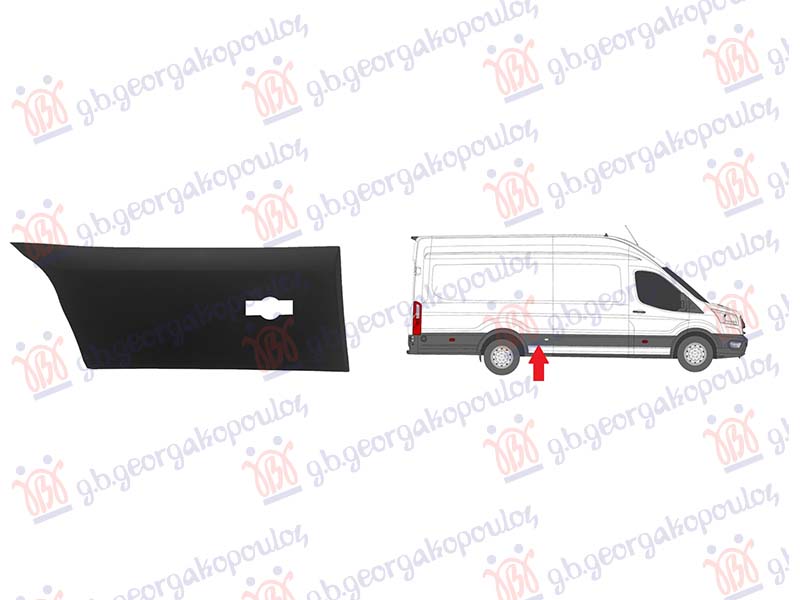 LAJSNA ZADNJEG BLATOBRANA CRNA (SA KACENJEM) (OTVOR ZA GABARITNO SVETLO) (DUPLI TOCKOVI) (DUGO VOZILO) Desna str. FORD TRANSIT (2019-) (OEM: 2309349)