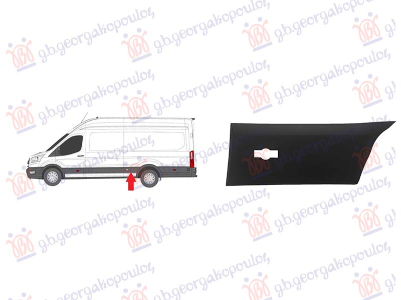 LAJSNA ZADNJEG BLATOBRANA CRNA (SA KACENJEM) (OTVOR ZA GABARITNO SVETLO) (DUPLI TOCKOVI) (DUGO VOZILO) Leva str. FORD TRANSIT (2013-2019) (OEM: 2309374)