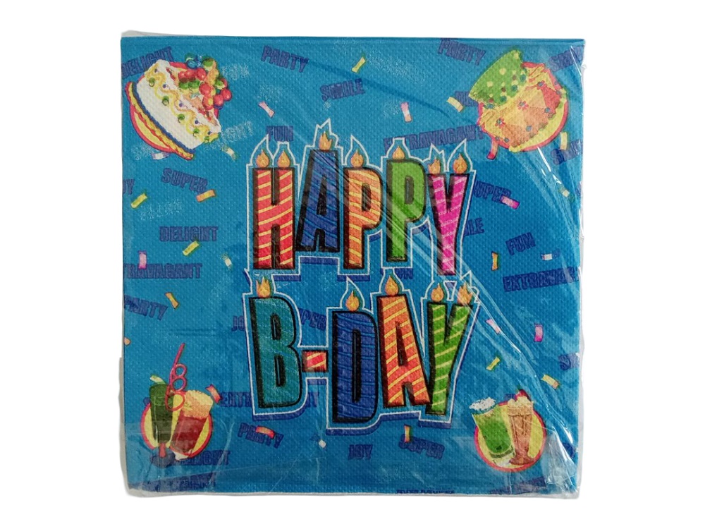 SALVETA DEKOR 20/1 PLAVA-HAPPY B-DAY 2SL 33X33