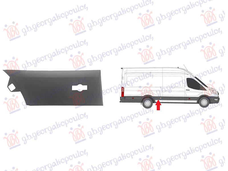 LAJSNA ZADNJEG BLATOBRANA SIVA (SA KACENJEM) (OTVOR ZA GABARITNO SVETLO) (JEDAN TOCAK) (DUGO VOZILO) Desna str. FORD TRANSIT (2019-) (OEM: 1854493)