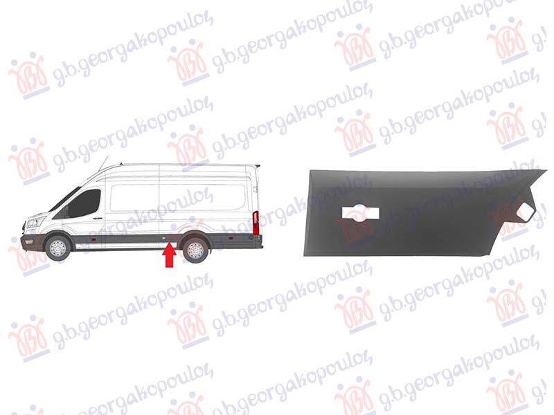 LAJSNA ZADNJEG BLATOBRANA SIVA (SA KACENJEM) (OTVOR ZA GABARITNO SVETLO) (JEDAN TOCAK) (DUGO VOZILO) Leva str. FORD TRANSIT (2019-) (OEM: 1854497)