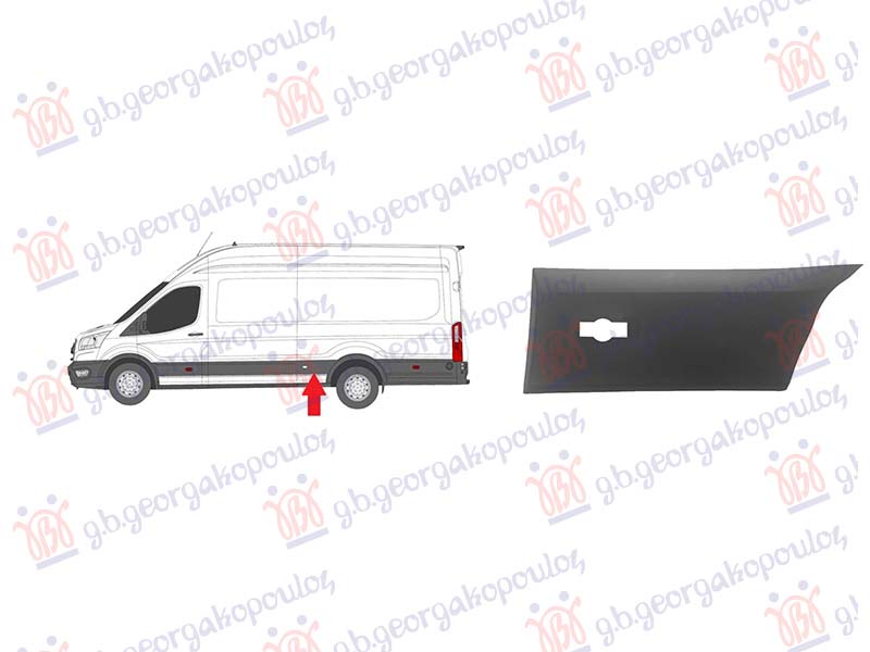 LAJSNA ZADNJEG BLATOBRANA SIVA (SA KACENJEM) (OTVOR ZA GABARITNO SVETLO) (DUPLI TOCKOVI) (DUGO VOZILO) Leva str. FORD TRANSIT (2019-) (OEM: 1854498)
