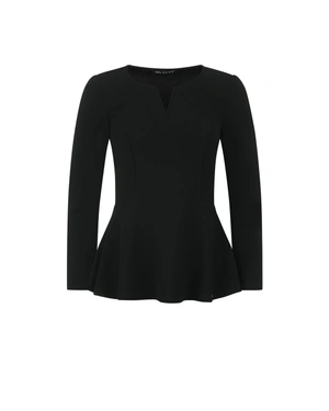 CRNA ELEGANTNA BLUZA SA PEPLUM EFEKTOM I V-IZREZOM.