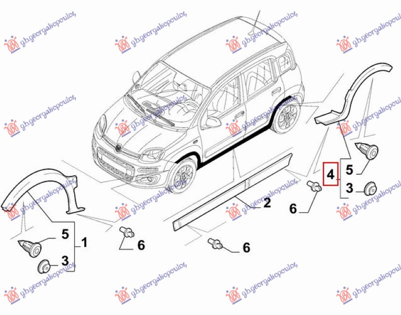RUB PLASTICNI ZADNJEG BLATOBRANA (CROSS) (O) Leva str. FIAT PANDA NEW (2012-) (OEM: 735598189)