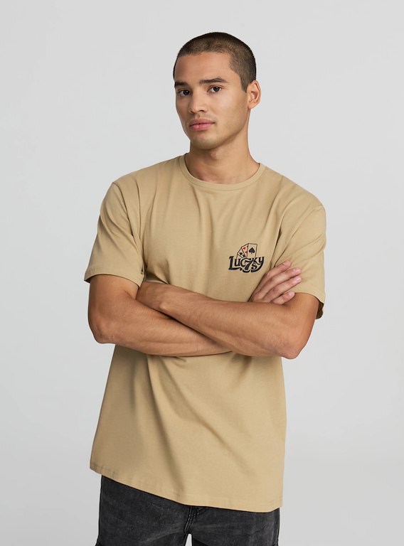 Majica relaxed fit sa printom karata sprijeda i straga Svetlobež