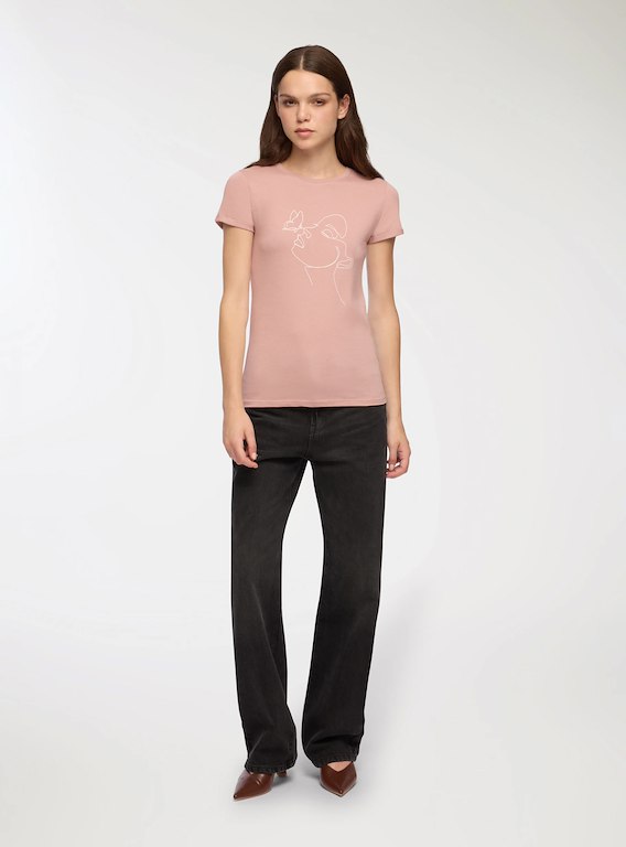 Slim fit majica sa printom lica Roze