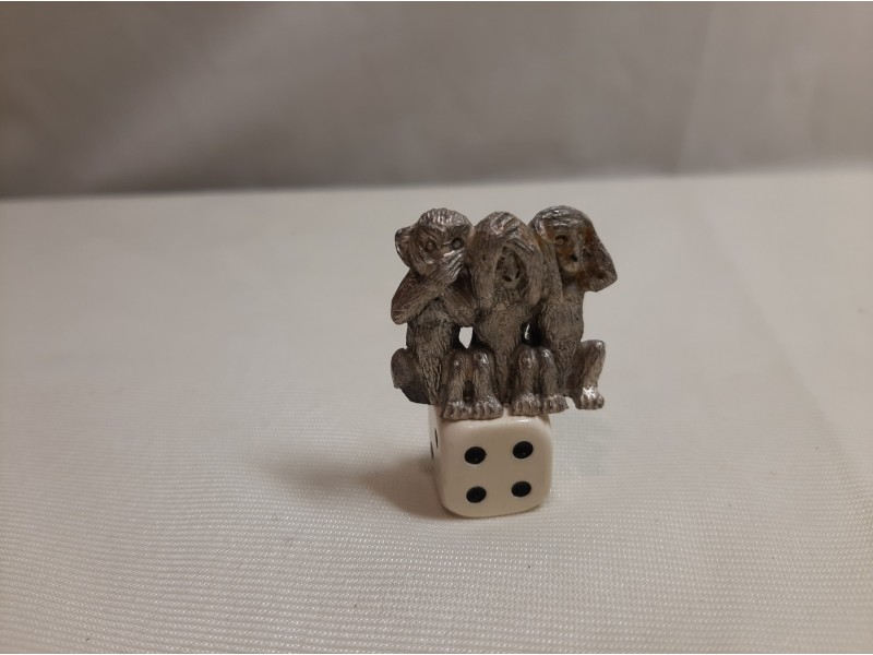 VTG PELTRO ITALY MINI PEWTER-KALAJ FIGURA"3 MAJMUNA"