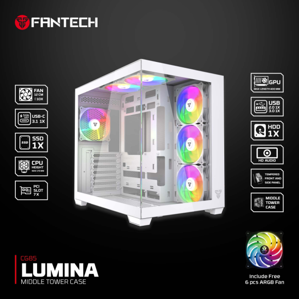 Kućište Gaming Fantech CG85 Lumina belo
