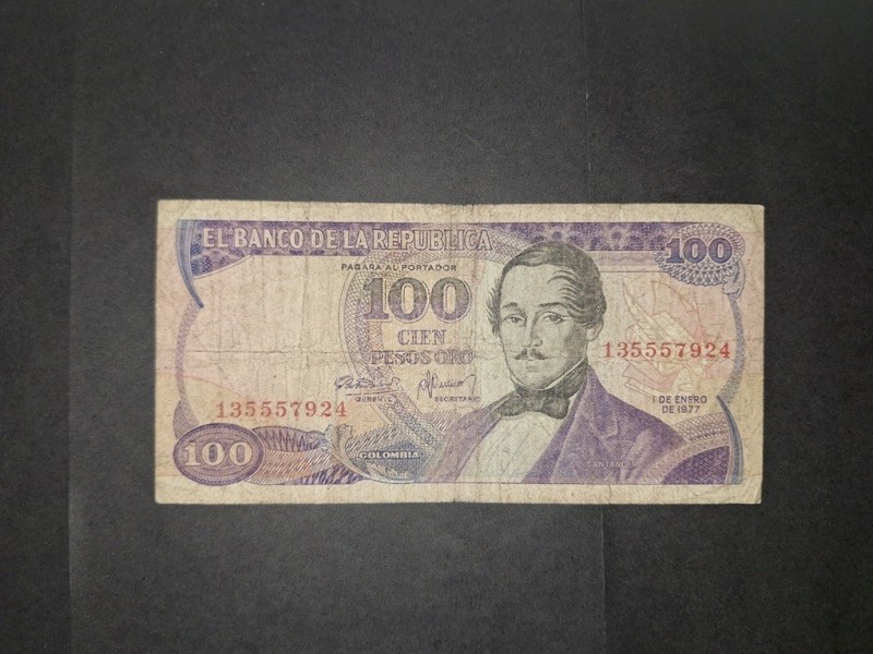 Kolumbija 100 pezosa 1977.