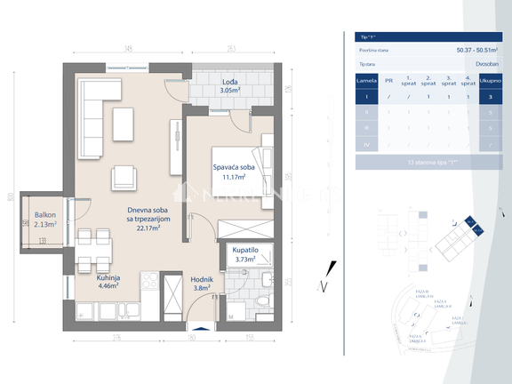    Dvosoban stan 50.37 m² – Asta Residence, Medak padina