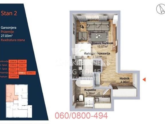 Garsonjera+bašta 50m2-Lekino Brdo, Pašmanska ID#3454