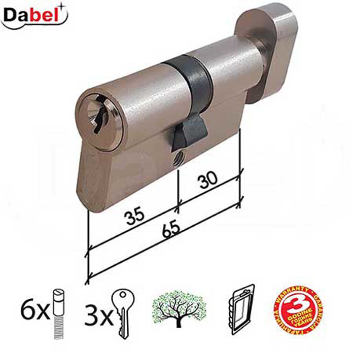 Cilindar sa dugmetom DABEL CL2036K Nikl 65 mm (30-35) 3K DBP1 – 0106150