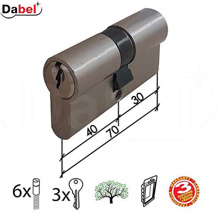 Cilindar za vrata DABEL CL2036 Nikl 70 mm (30-40) 3K DBP1 – 3301096