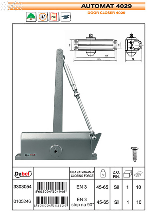 Automat za vrata DABEL 4029 Silver 45–65 kg – 3303054
