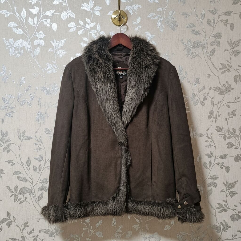 Ženska jakna sa krznom - Elegantna braon jakna od mekog materijala