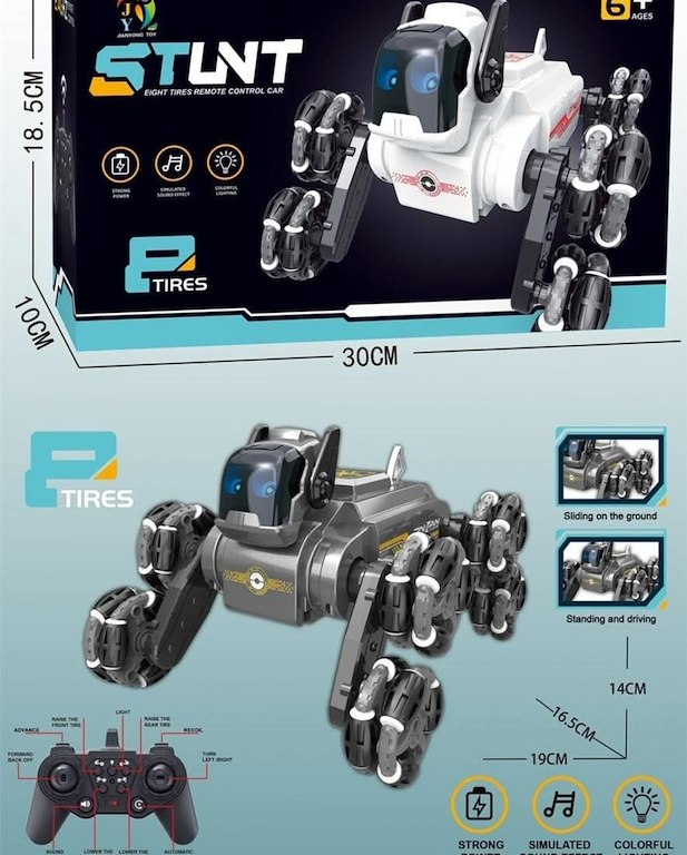 Multifunkcionalni drift robot na daljinsko – 8 točkova, 360° rotacija