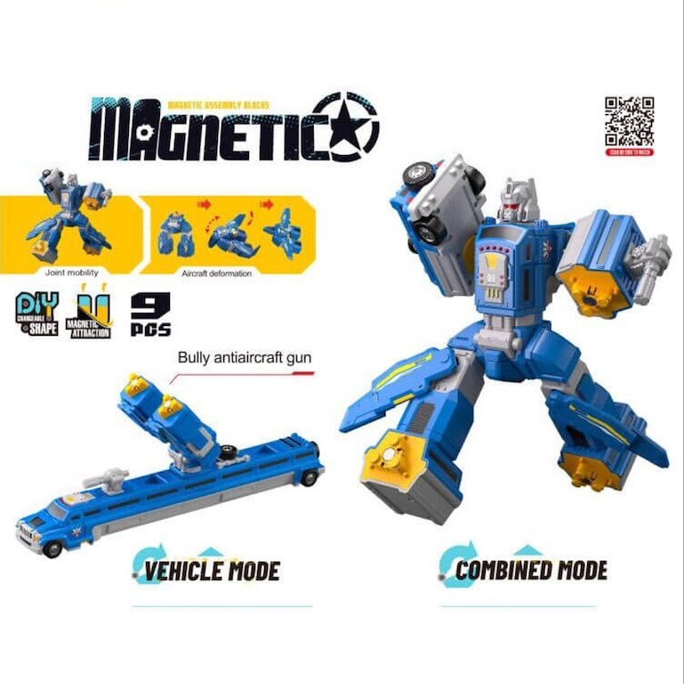 Robot Transformers 3u1 – Magnetni set (Robot, Avion, Borbeno vozilo) PLAVE BOJE