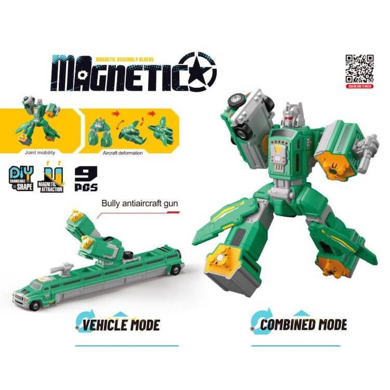 Robot Transformers 3u1 – Magnetni set (Robot, Avion, Borbeno vozilo) ZELENE BOJE