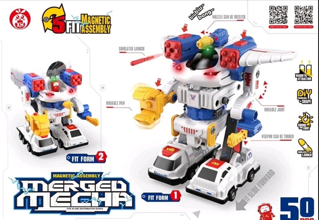 Mega Robot 5u1 – magnetni set sa svetlosnim i zvučnim efektima