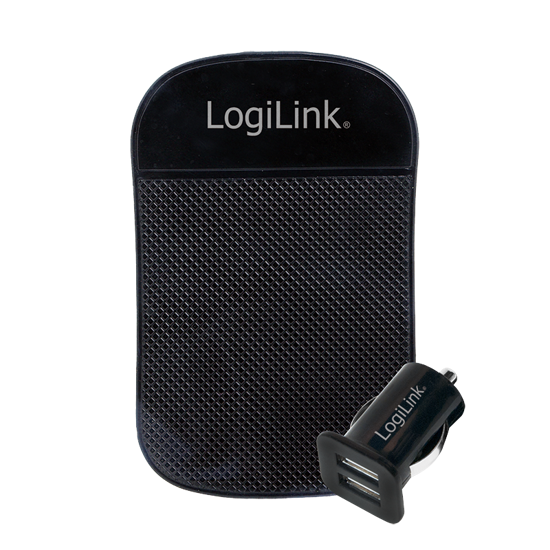 Logilink USB 2-Port punjač za auto, plus pogloga protiv klizanja, crna