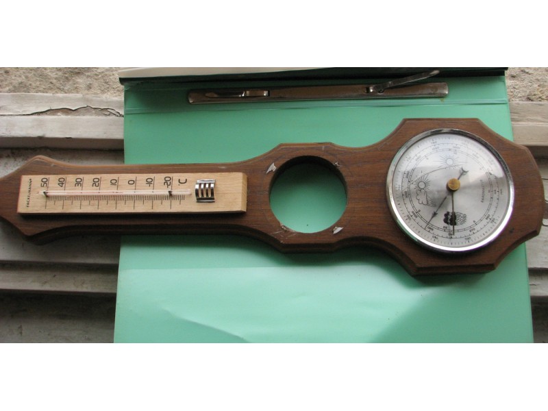 = Stari drveni barometar termometar 44cm