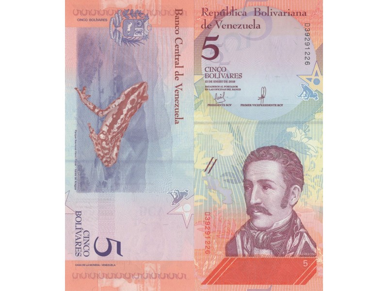 VENEZUELA Venecuela 5 Bolivares 2018 UNC, P-102