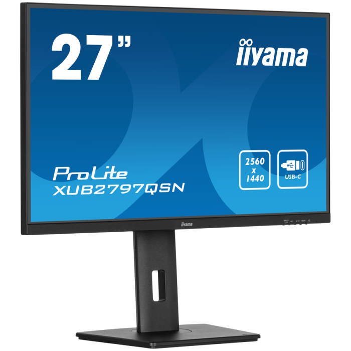 IIYAMA Monitor LED XUB2797QSN-B2 27" IPS 2560 x 1440 @100Hz 300 cd/m² 1300:1 1ms HDMI DP USB-C 65W RJ45 Daisy Chain USB Hub 3.2 height, swivel, tilt, pivot (rotation both sides), 3-side borderless...