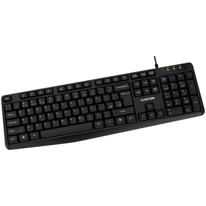 CANYON KB-1, Wired Keyboard, 104 keys, USB2.0, Black, cable length 1.5m, 443*145*24mm, 0.37kg, Adriatic
