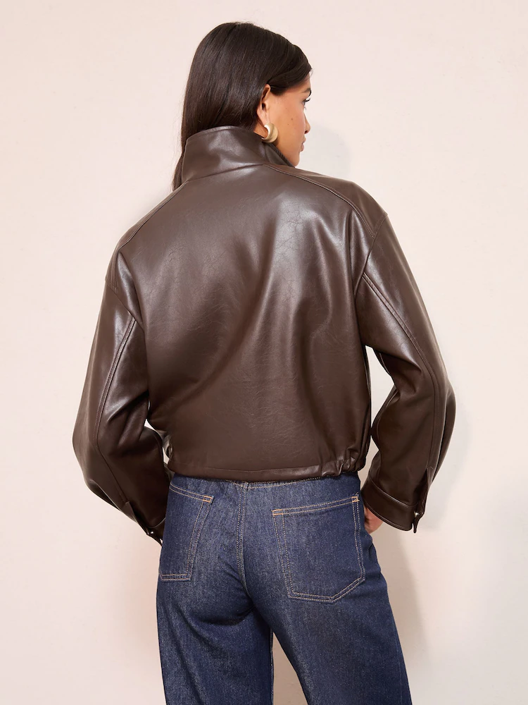 Friends Like These Faux Leather Funnel Neck Bomber Jacket