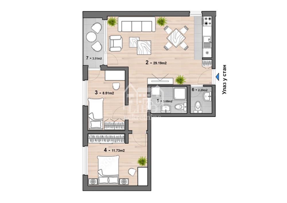 Dvoiposoban stan u novogradnji-Trošarina ID#2322 99.000 €