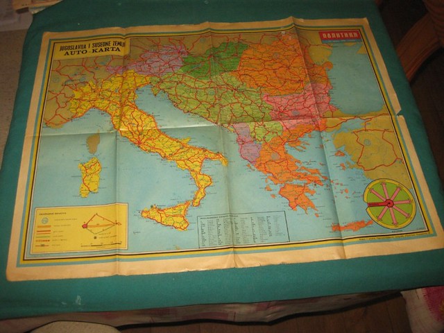 Auto mapa Jugoslavija i susedne zemlje 1976.
