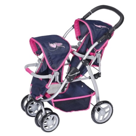 Knorr Toys Kolica za lutke MILO dupla sa rotacijom Flying Hearts blue pink 164330