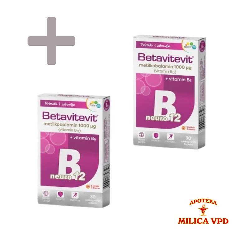 Betavit metilkobalamin 1000mcg + vitamin B6 30 sublingvalnih tableta 1+1 GRATIS