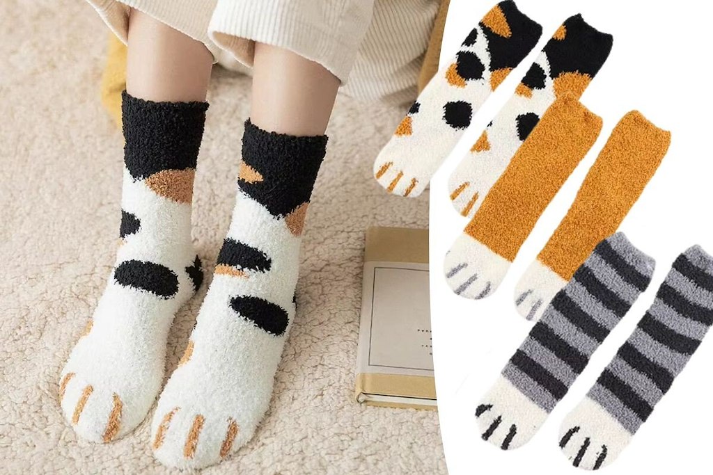 Čarape PawsySocks sa motivom mačje šape, 3 komada    Udobno