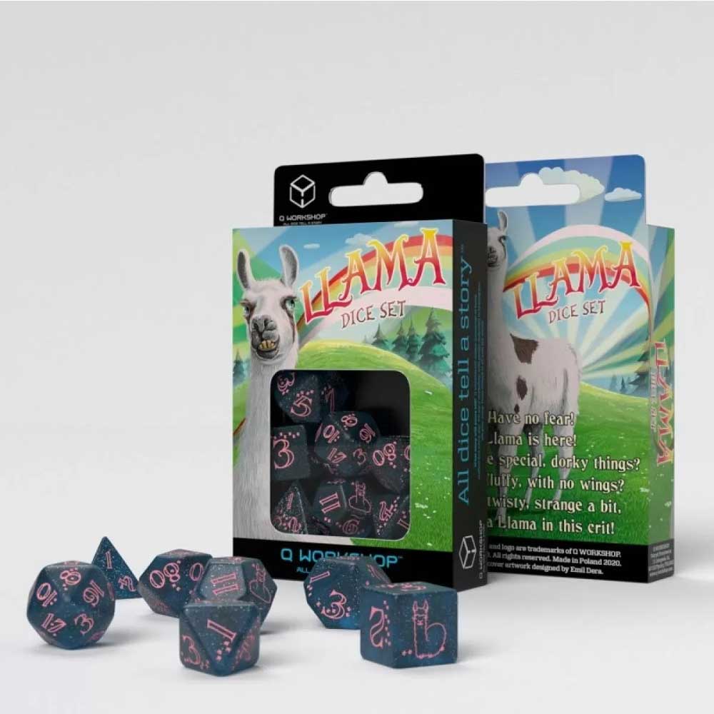 Sparkling Llama Dice Set: Glittering Dark Blue & Pink