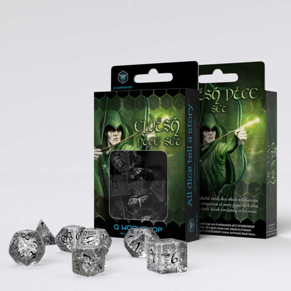Elvish Dice Set: Translucent & Black