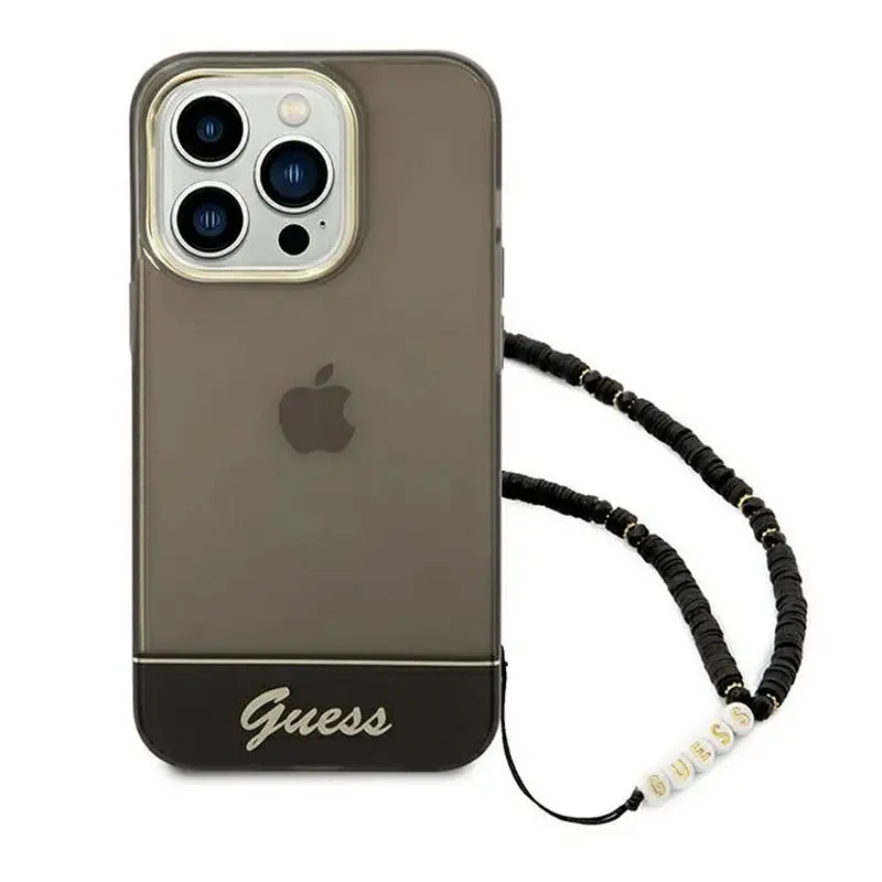 Maska Guess za iPhone 14 Pro hardcase Translucent Pearl Strap, Crna