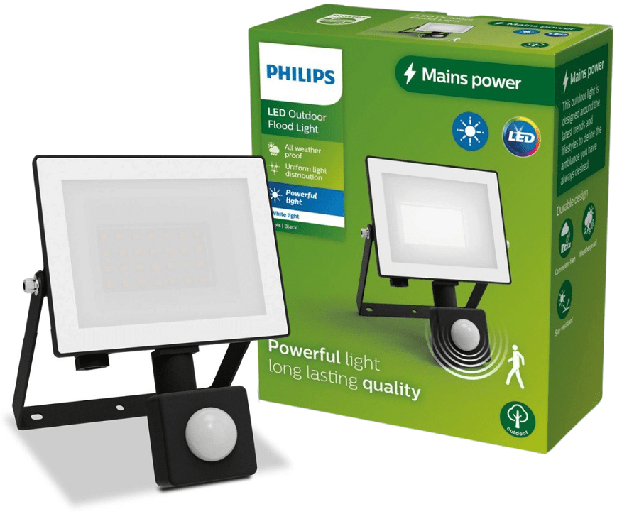 LED REFLEKTOR SA SENZOROM POKRETA 20W WW 3000K TOPLO BELA IP65 LOIS CRNI PHILIPS