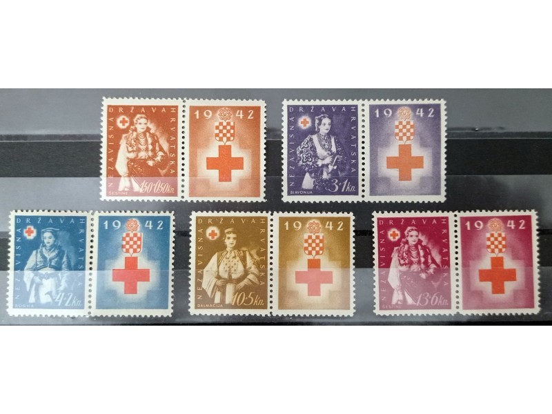 ND Hrvatska 1942 Crveni krst serija sa priveskom, čisto