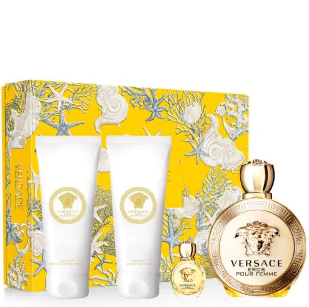 Versace Poklon set za žene Eros Pour Femme EDP, 100ml + Gel za tuširanje, 100ml + Losion za telo, 100ml + EDP, 5ml