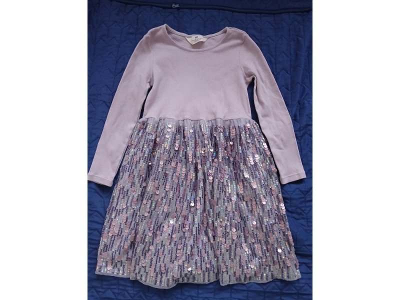 Nova H&M lila-ljubicasta svetlucava haljina, 122