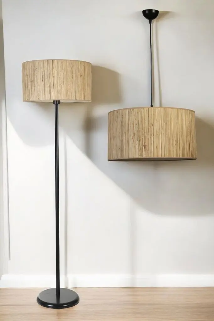 Opviq Set luster i podna lampa Bambu 010, Bež-crni